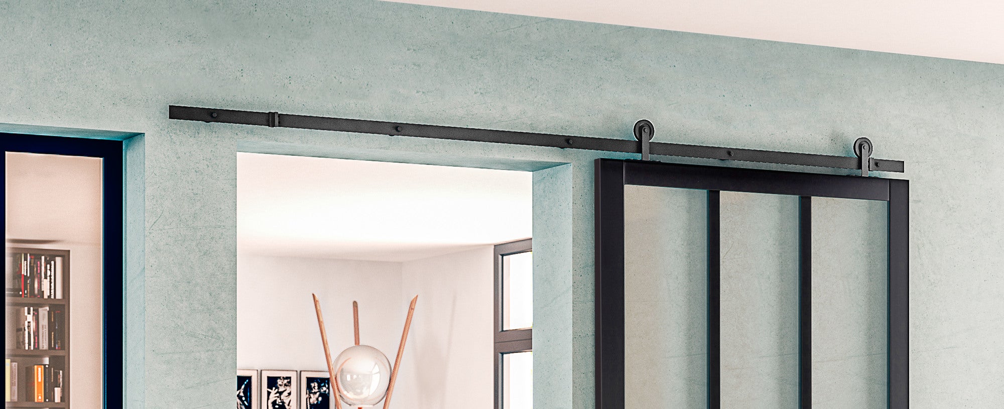 Rail pour porte coulissante Larg.93 cm maximum en applique acier noir