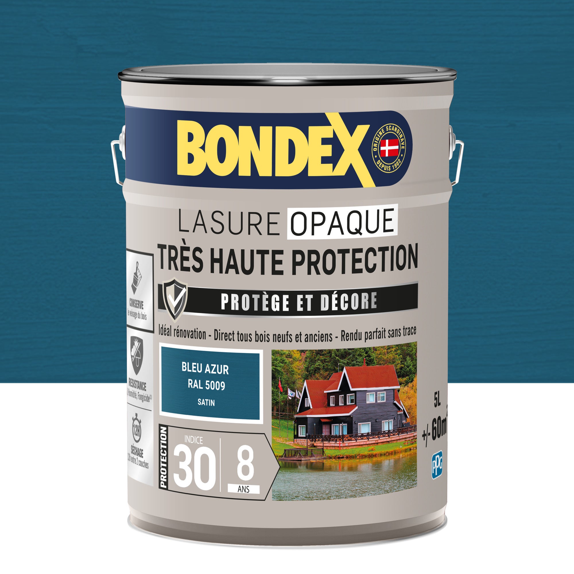 Lasure opaque très haute protection 8 ans bleu azur 1 L - BONDEX Bricoman