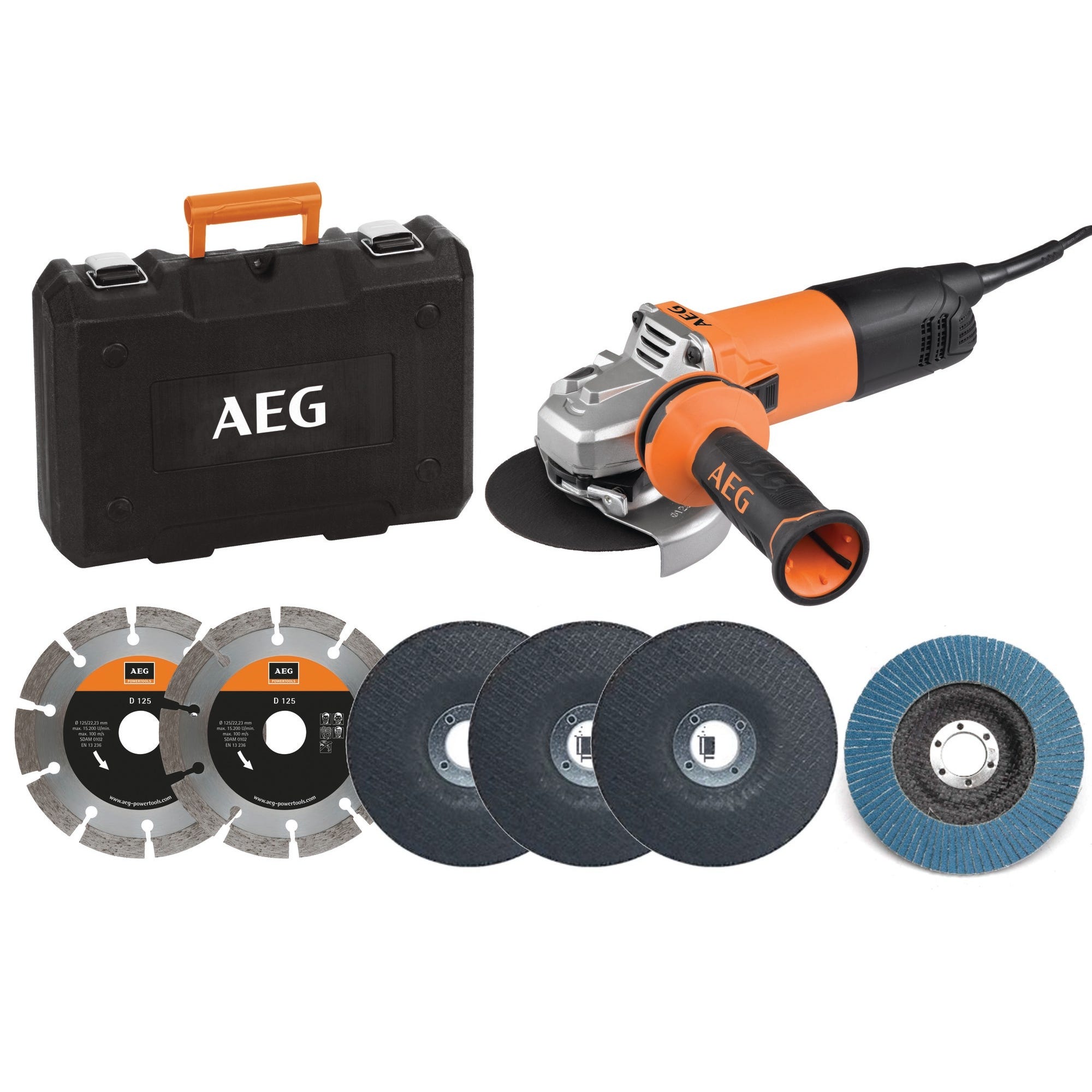 Meuleuse d'angle filaire 1000 W Diam. 125 mm + 6 disques - AEG WS10 ... Meuleuse d'angle filaire 1000 W Diam. 125 mm + 6 disques - AEG WS10 ...