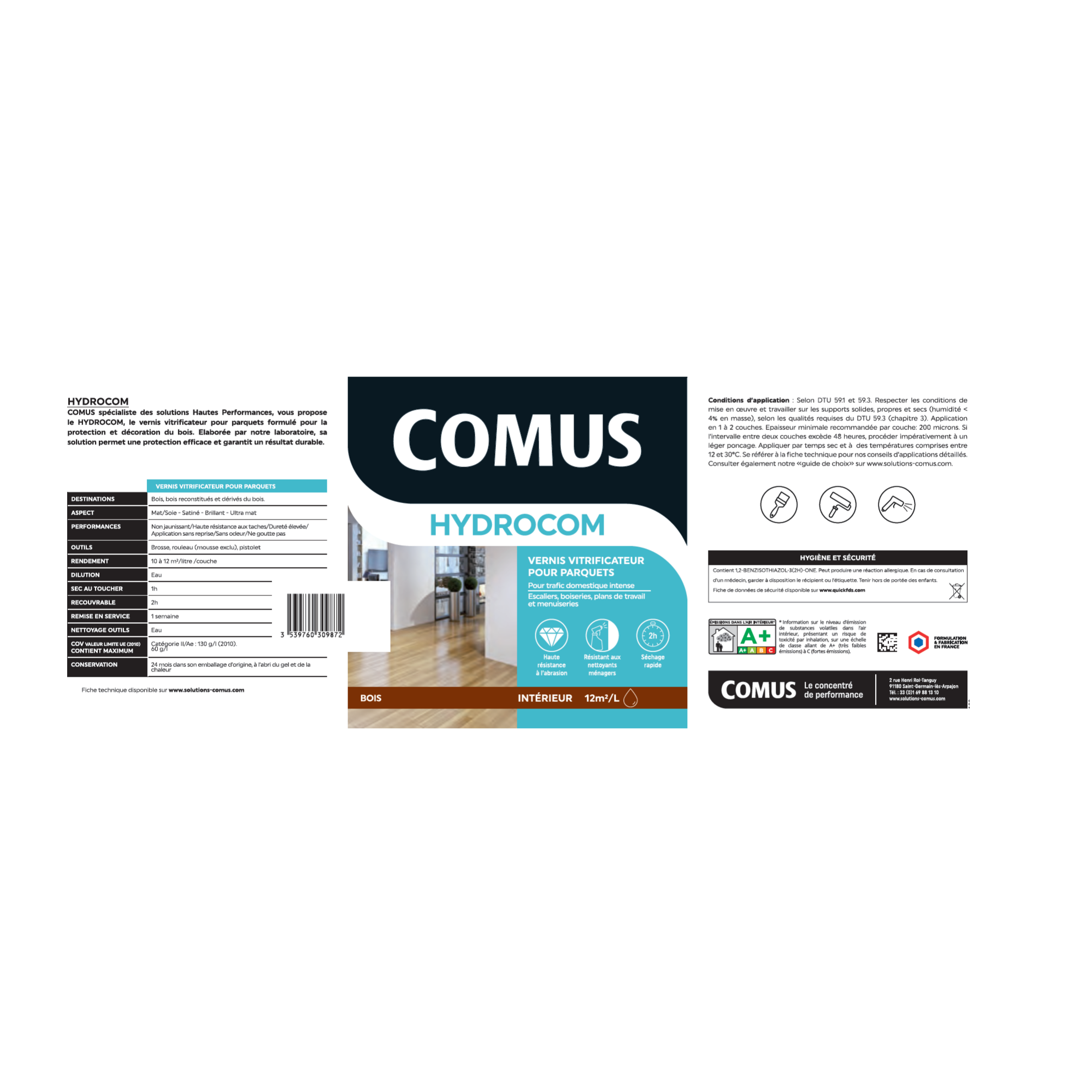 Hydrocom Ultra Mat - Incolore 10l - Vitrificateur Polyuréthane Acrylique Mono-composant Pour ...