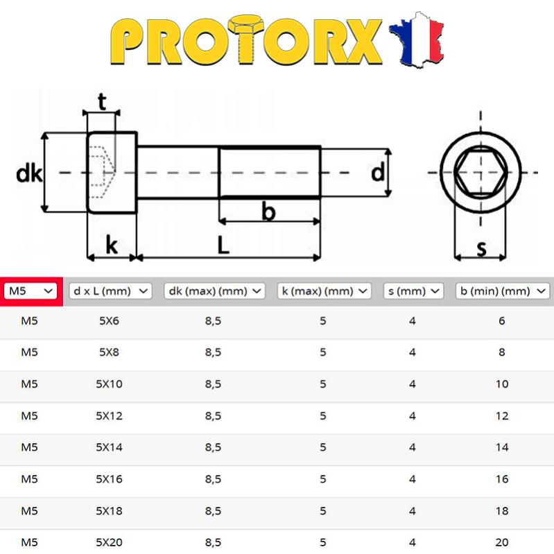 Vis à Métaux Tête Cylindrique Six Pans Creux : (M5 x 12mm) x 10pcs | VM ...