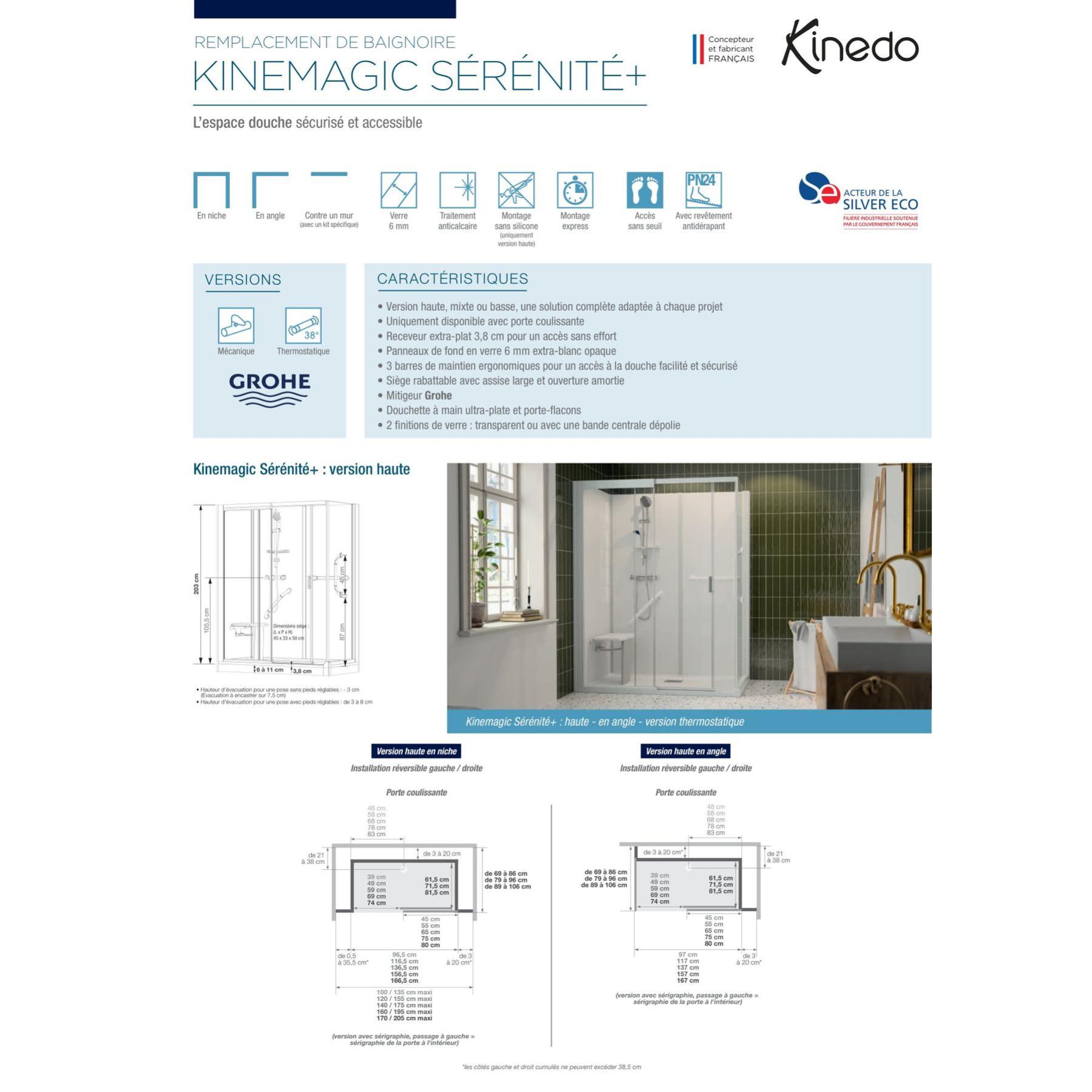 Cabine de douche d'angle complète sécurisée KINEMAGIC Sérénité PLUS ...